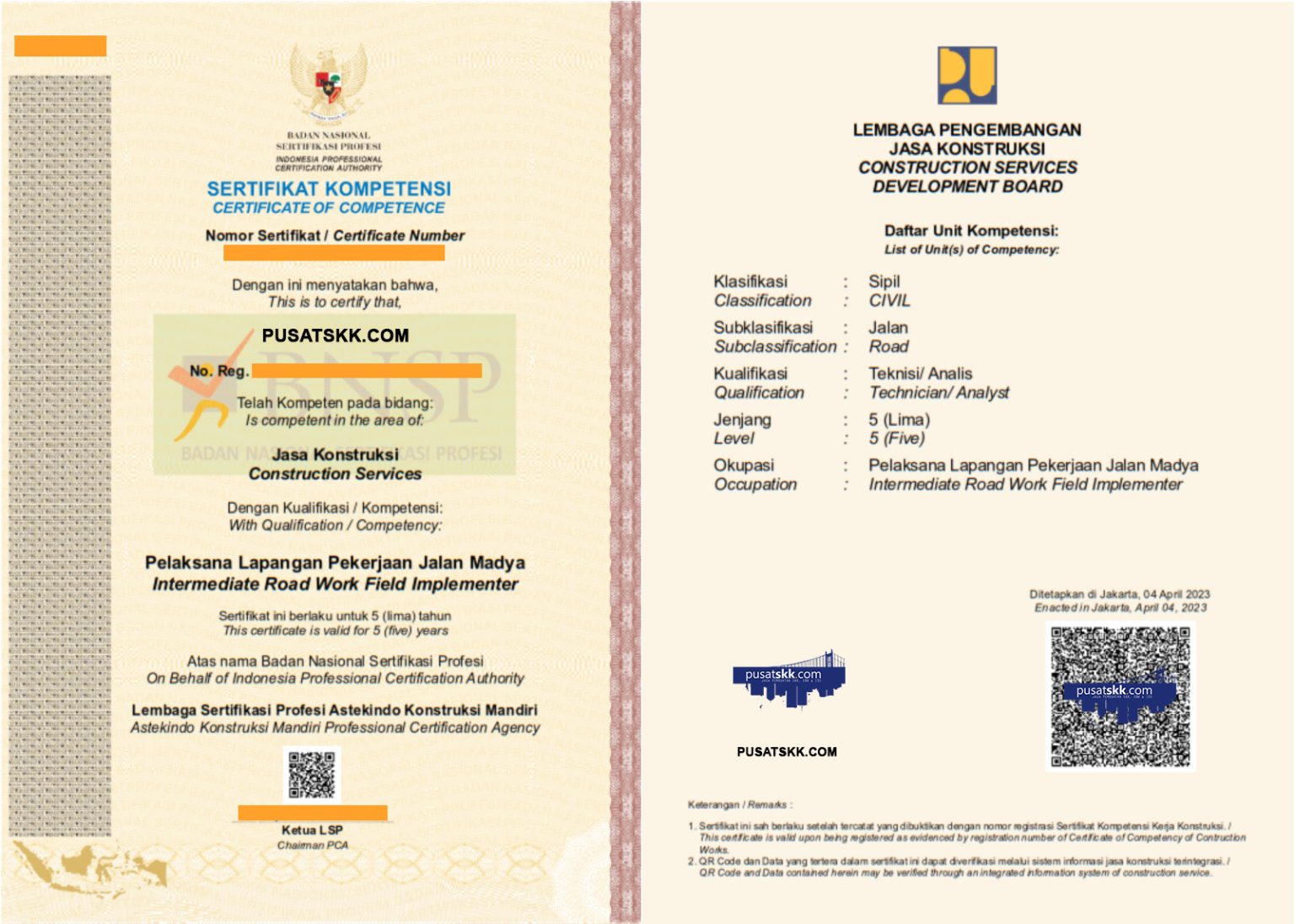 Contoh SKK Konstruksi Beserta Jenjang dan Klasifikasi- PusatSKK.com