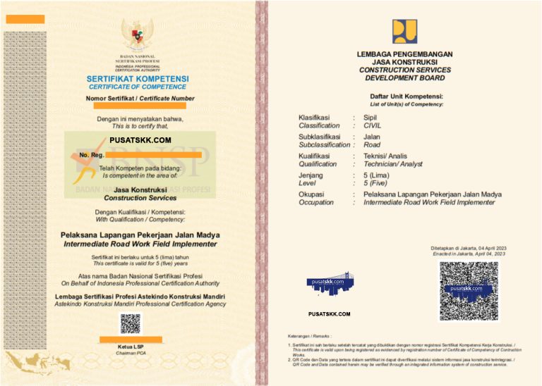 Contoh SKK Konstruksi Beserta Jenjang dan Klasifikasi- PusatSKK.com